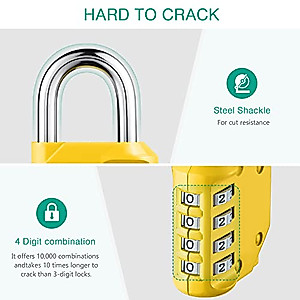 ORIA Combination Lock, (Newest)4 Digit Combination Padlock Set, Metal and Plated Steel Material for School, Employee, Gym or Sports Locker, Case, Toolbox, Hasp Cabinet and Storage, Black&Yellow, 2PCS