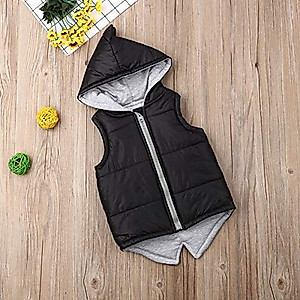 BULINGNA Kids Toddler Baby Girl Boy Dinosaur Vest Hoodie Sleeveless Waistcoat Warm Jacket Outwear with Zipper (Black, 3-4 Years)
