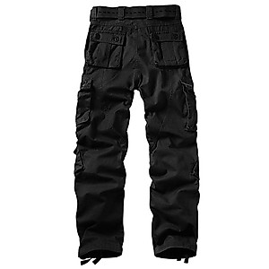 AKARMY Men's Casual Relaxed Fit Cargo Pants with Pockets, Outdoor Camo Cotton Work Pants for Men(No Belt) 3354 Black 36
