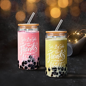 Nuenen 2 Pieces Friends Gifts Coach Gifts Chaos Coordinator Gifts for Women 16 oz Glass Coffee Tumbler Cup for Friendship Birthday Gifts Appreciation Thank You Gift Coach Sisters Coworker (Friends)