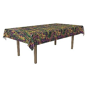 Beistle Mardi Gras Beads Tablecover, 54-Inch by 108-Inch