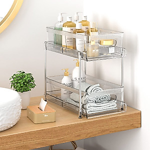 YOOMIDDA Bathroom Storage Organizer with Dividers, Multi-Purpose Kitchen Under Sink Organizers and Storage Slide-Out, Closet Organization, Kitchen Pantry Cabinet Medicine Bins (2 Tier)