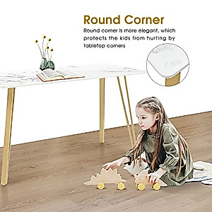 ivinta White Marble Dining Table, Modern Rectangle 55 inch Dining Room Table for 4/6, White Dining Table with Gold Hairpin Legs, Italian Type Simple Tea Table, Kitchen Table (Easy Assembly) (White)