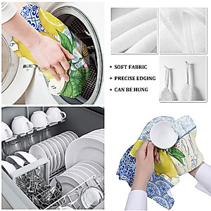 4 Pack Dish Towel for Kitchen,Absorbent Dishes Cloth Summer Farmhouse Yellow Lemons Soft Hand Towels for Home Cleaning Quick Drying Bathroom Cloths Terry Abstract Porcelain Tile