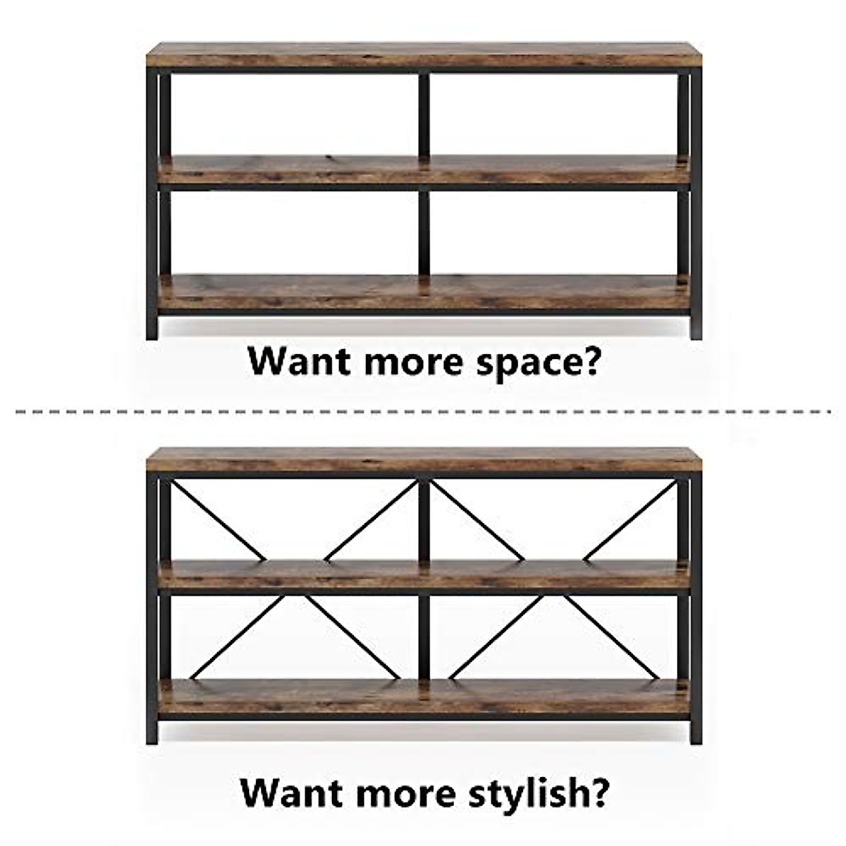 Tribesigns 55 Inches Long Sofa Table with Storage Shelves, 3 Tiers Industrial Rustic Console Table with Open Shelves, Three Decorative Shelf, Open TV Shelf for Living Room, Hallway, Book