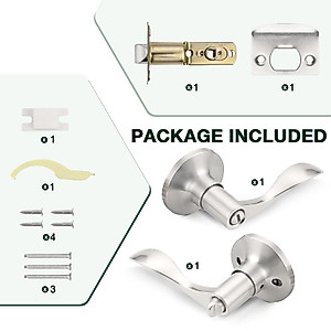 GOBEKOR 10 Pack Privacy Door Levers Bedroom Door Handle with Lock Satin Nickel Interior Door Handles Keyless Door Lock Wave Bed/Bath Lever