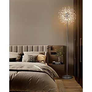 SineRise Modern Crystal Floor Lamp (9-Light, 70-Inch, Chrome), Standing Lamp with Footswitch, LED Floor Lamp for Living Room, Girls Room, Bedroom, Dresser, Office (Bulbs NOT Included)