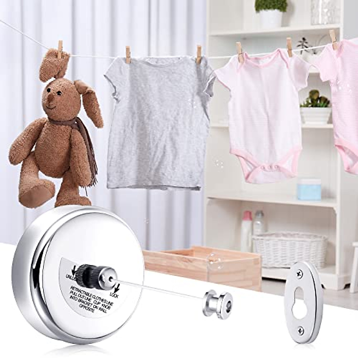 Shappy 4 Pieces Retractable Clothesline 9.2ft Adjustable Laundry String 304 Stainless Retractable Clothesline Heavy Duty Stainless Steel Rope Retracting Clothes Line for Indoor Outdoor Home (Silver)