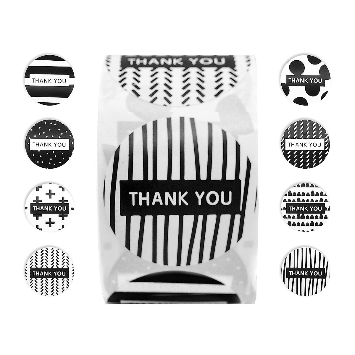 POTTIIS 500PCS 1.5 inch Black and White Patterned Thank You Stickers,8 Different Design Thank You Designs for Business Packaging,Thank You Labels for Gifts Bags,Boxes and Envelope Sealing