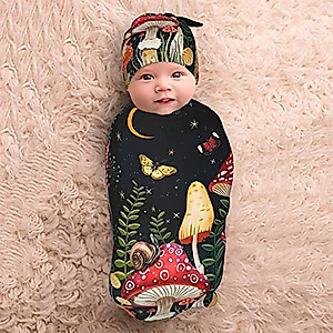 Mushroom Baby Swaddle Blanket Newborn Baby Stuff Soft Sleep Sacks Receiving Blankets with Hat for Boy Girl Infants Gifts