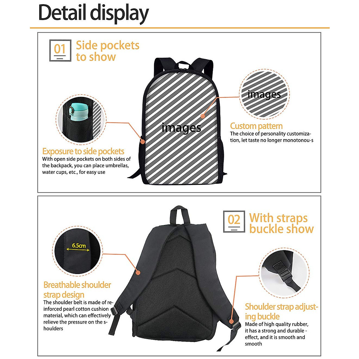 Howilath Pug Dog in Jeans Pocket 3 PCS Canvas Daypack Casual School Bag for Girls, Kids 17 Inch Backpack Set Teen Boys Shoulder School Bags Insulated Lunchbox with Pencil Case