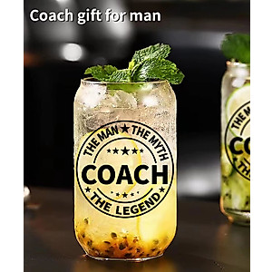 Coach Gifts for Women/Men，Best Coach Gifts,Drinking Glasses with With lid and straw-16oz Can Shaped Glass Cups, Beer Glasses, Iced Coffee Glasses, Cute Tumbler Cup, Ideal for Cocktail, Whiskey