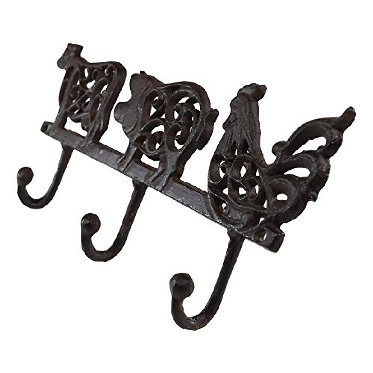 Ebros Cast Iron Filigree Scroll Patterns Rustic Barn Animals Chicken Pig and Cow 3 Peg Wall Hooks Western Vintage Farmhouse Multi-Purpose Hanger Plaque for Coats Hats Keys Clothing Towel Pet Leash