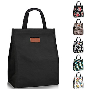 Femuar Lunch Bags for Women,Waterproof Reusable Lunch Tote with Internal Pocket，Black Lunch bag for Work/School/Travel/Picnic