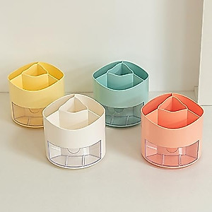 Zyners Rotating Pen Pencil Holder 360-Degree with Drawer, 5 Compartments Desk Stationary Cosmetic Makeup Brushes Holder for Dressing Table, Home, Office, Desktop(Yellow)