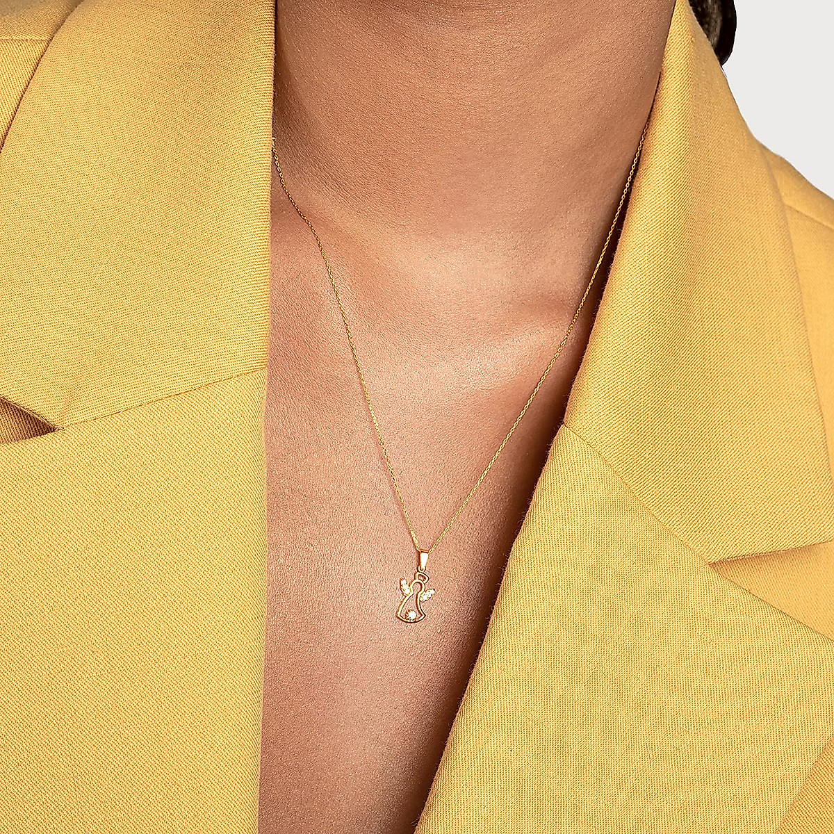 14k Real Gold Angel Necklace for Women | 14k Solid Gold Guardian Angel Necklace | Small Angel Pendant Necklace | Dainty Heart and Angel Jewelry | Gifts for Christmas, 18"