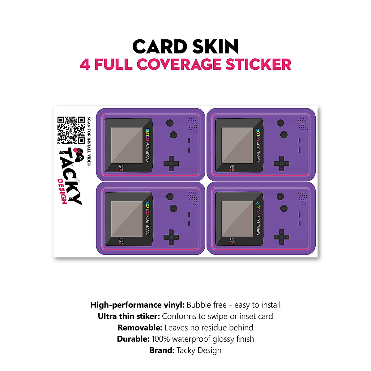 Tacky Design 4pcs Retro Credit Card Skin with Kawaii Gameboy Style Debit Card Sticker, Gameboy Style Debit Card Skin for Credit Card Sticker, Premium 3M Vinyl Waterproof, Bubble-Free Installation
