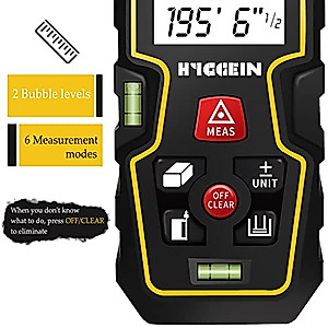 Laser Measurement Tool 196ft, HYGGEIN Laser Distance Measure, Laser Measuring Tape with Levels(M/in/Ft/Ft+in,±1/16in Accuracy), Pythagorean Mode, Distance, Area and Volume