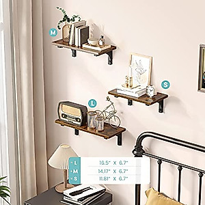EZFurni Set of 3 Wider Floating Shelves, Wall Mounted Shelves for Wall Decor, Solid Wall Shelves for Bedroom, Customized Floating Shelves Bathroom, Kitchen, Versatile Wood Shelves, Rustic Brown