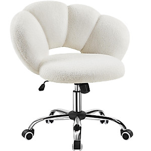 Yaheetech Boucle Upholstered Desk Chair Cloud-Shaped Vanity Chair Adjustable Home Office Chair Computer Chair with Rolling Wheels for Living Room, Bedroom White