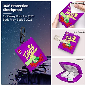 [2Pcs] Cute Case for Galaxy Buds Live Case 2020/Galaxy Buds Pro Case/Galaxy Buds 2 Case 2021, Cute 3D Fun Fashion Food Design Silicone Protective Skin for Girl Boys(Bubble Gum+Purple Potato Chips)