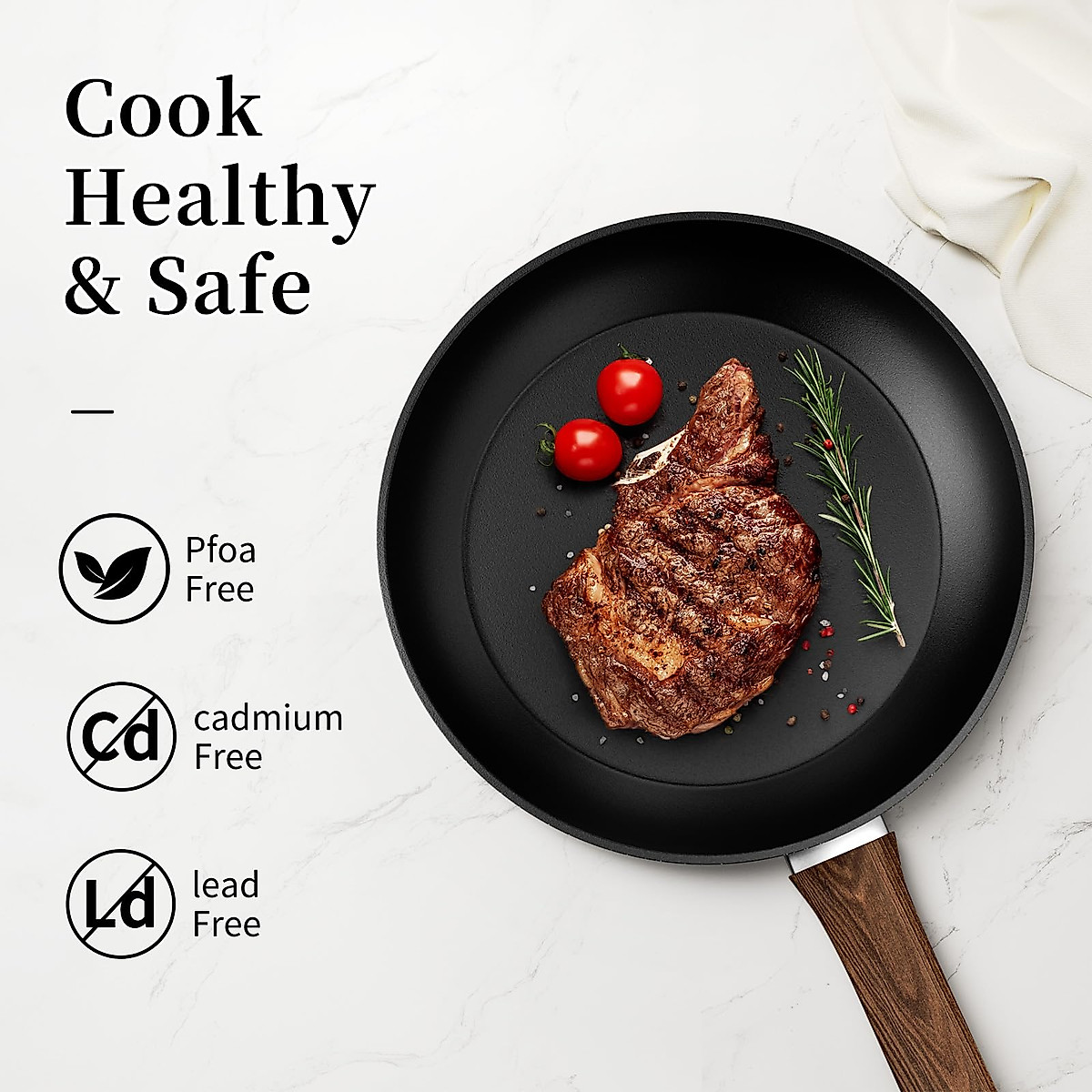 Frying Pan Set With Lids, Non Stick Pans Set Of 3, Nonstick Skillet Pans Set Egg Omelette Pans W/Lid, Non Toxic Cooking Kitchen Pan Set Induction Skillets, PFOA Free, Black