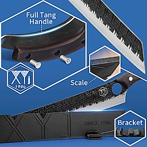 XYJ Japanese Chef Knife With Knife Guards Protector,Sharpener Rod,Carving Brisket Knives,Camping Butcher Kitchen Knives,Curved Full Tang (14.5 Inch)