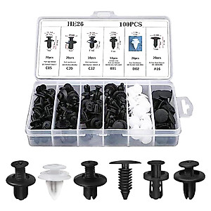 Dewkou 100 PCS Car Bumper Retainer Clips, 6.3mm 8mm 9mm 10mm Nylon Fasteners Rivet Replacement Kit, Push-in Screw Bumper Push Rivet Clip with Removal Tool, Suitable for Most Models (Black)