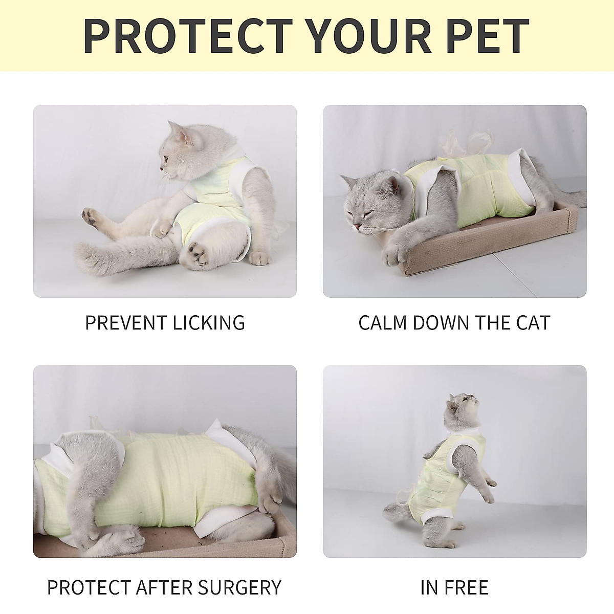 WZ PET Cat Surgery Recovery Suit,Soft Recovery Suit for Cats After Surgery Wear,Professional Cat Recovery Suit Female(Yellow,S)
