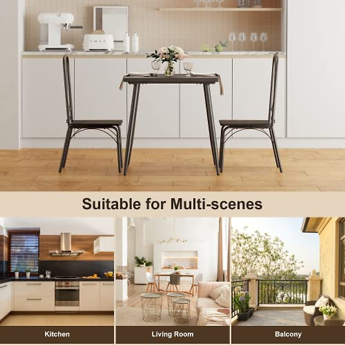 Gizoon 30" Dining Table Set for 2, 3-Piece Romantic Kitchen Table and Chairs with 1.2" Thick Board for Home, Apt, Balcony, Space-Saving, Heavy-Duty, Black