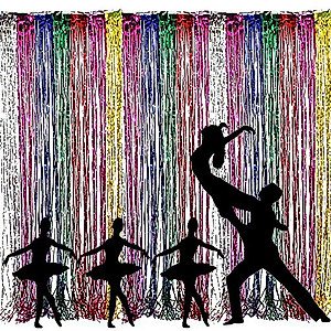 Adorox (2 pc Metallic Rainbow) Metallic Silver Gold Rainbow Photo Backdrop Foil Fringe Curtains Party Wedding Event Decoration
