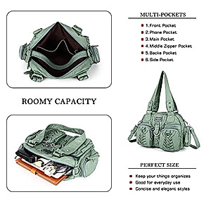 Angel Barcelo Purses and Handbags Women Tote Shoulder Bag Top Handle Satchel Hobo Bags Fashion Washed Leather Purse Green