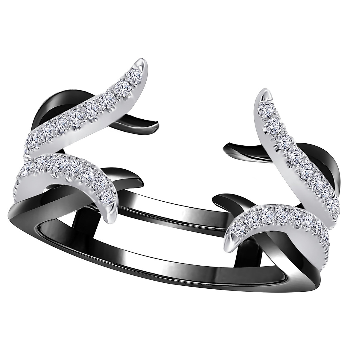 DS Jewels Women 14K Black Rhodium Plated Alloy Cubic Zirconia Round Solitaire Ring Guard Wrap Enhancer Jacket Wedding Engagement Ring Size 4 to 11