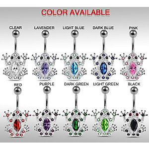 Dark Green Multi Crystal Gemstone Frog Design 925 Sterling Silver Belly Ring Body jewelry