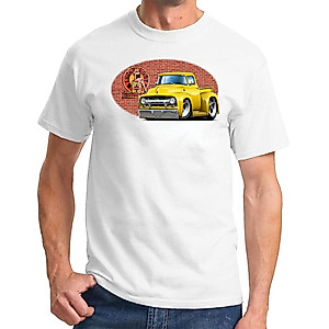 1954 Ford F100 Yellow Pickup Truck Classic Brick Wall Design Full Color Tshirt Large White