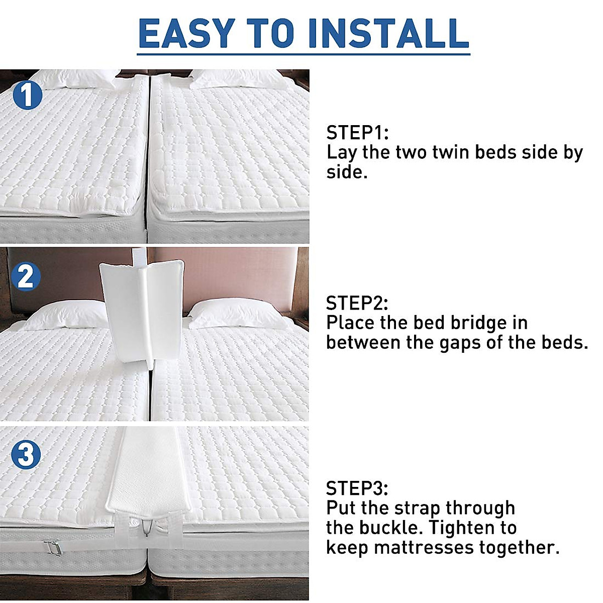 HITOMEN Bed Bridge, Twin to King Bed Converter Kit, Bed Gap Filler with Strap, Mattress Connector