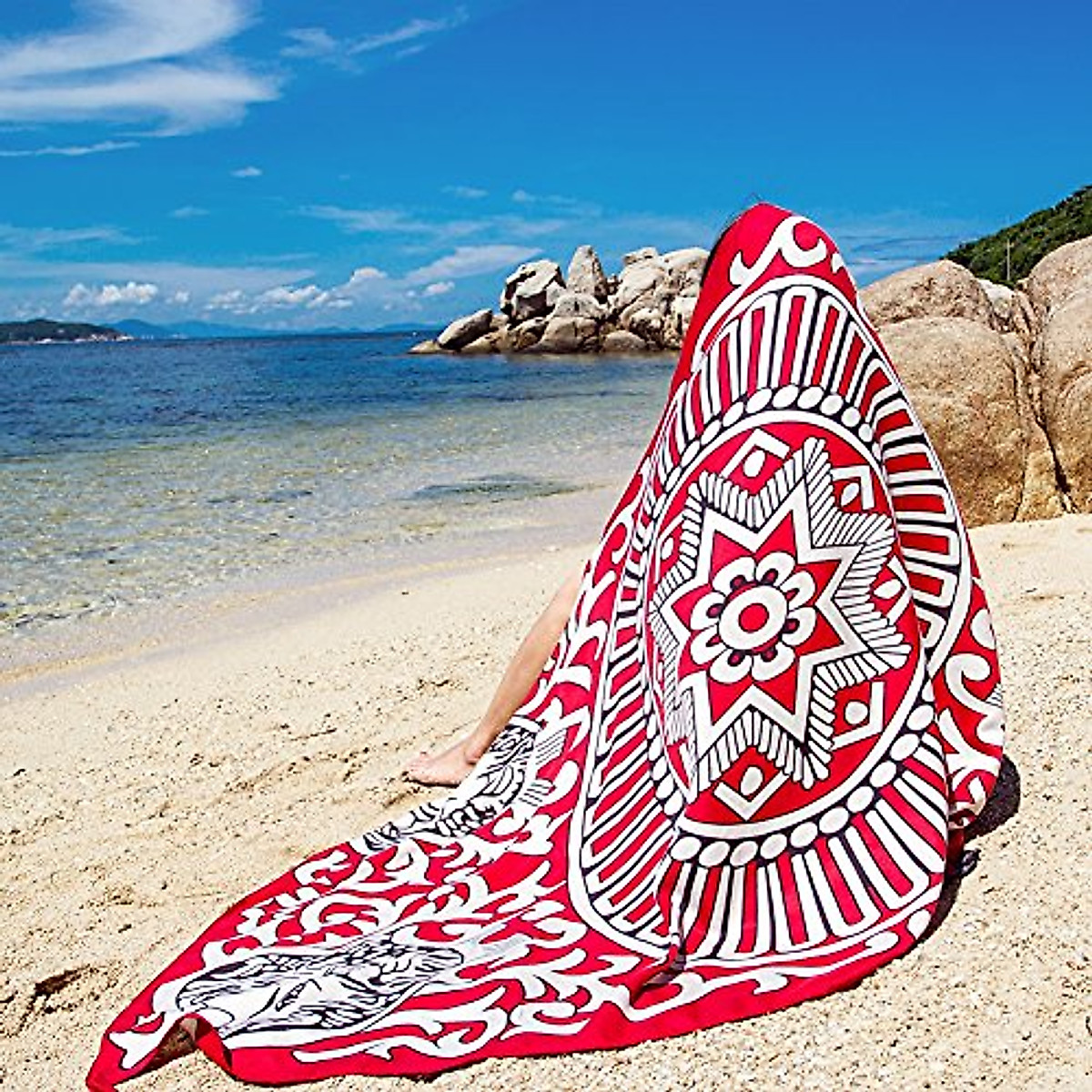 SUNBABY Women Boho Shawl Beach Towels Rectangle Polyester Scarf Travel Sarong Wrap Swimwear Cover Up Beach Mats (Red Lion)