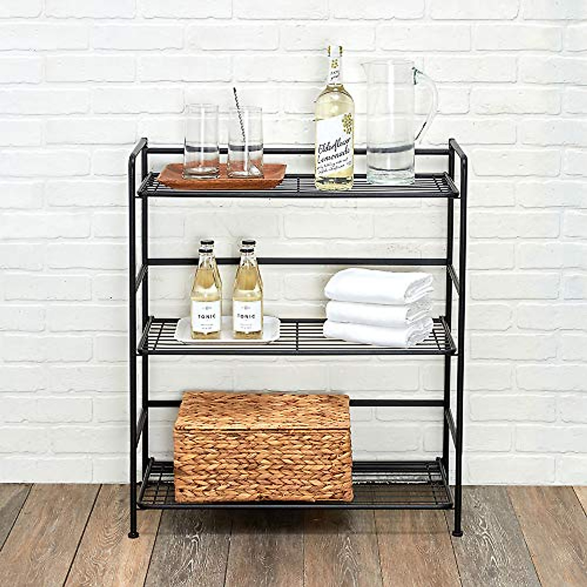 Flipshelf Folding Metal Bookcase-Small Space Solution-No Assembly-Home, Kitchen, Bathroom and Office Black, 3 Shelves, Wide