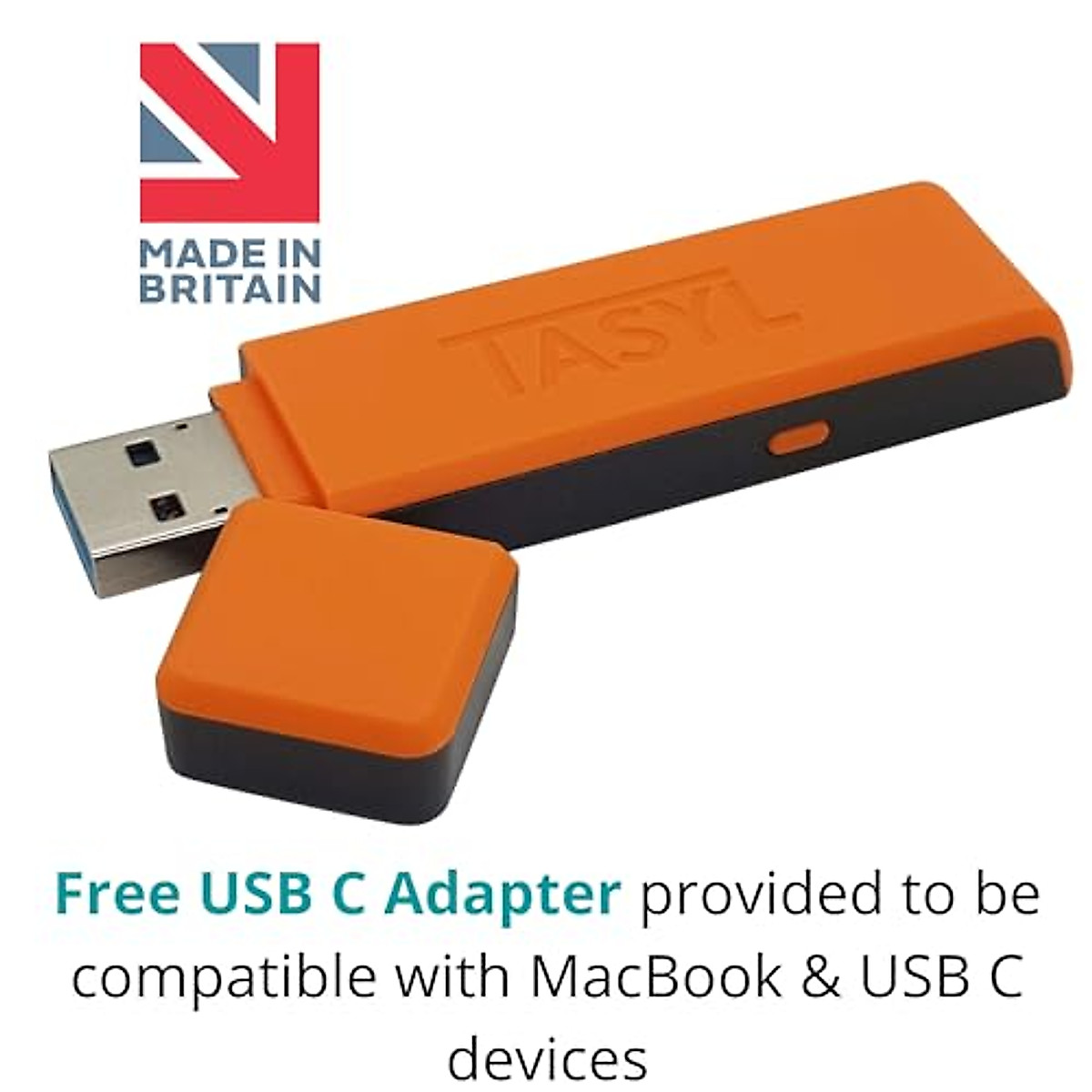 TASYL Track 128 GB USB 3.1 Flash Drive, with Bluetooth Tracker, Find Your Drive Quickly & See Last Known Location with Tasyl App, Up to 210 MB/s Read, Free USB C Adapter, Orange