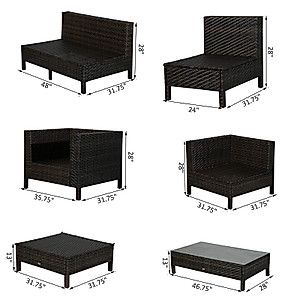 Outsunny Patio Furniture Set, 9 Piece Outdoor Sectional Sofa, All-Weather PE Rattan Wicker Conversation Set with Chairs, Ottoman, Loveseat, Coffee and Side Table, Cushions, Sand