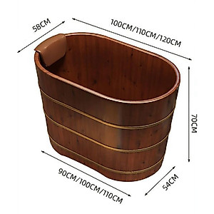 MegLob Free Standing Cedar Wood Bathtub, Luxurious Wooden Deep Soaking Tub Alone Stand Kit, Soaking SPA Tub Classic Stand with Insulation Cover, Oval Shape Solid Wood Bathtub Lit,100cm/39.37"
