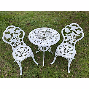 C/G 3 Piece Bistro Set,Outdoor Patio Set,Anti-Rust Cast Aluminum Bistro Table Set for Park Yard Front Porch Furniture(White)