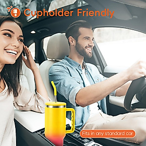 VUSIGN 40 oz Tumbler with Handle and Straw Lid, Stainless Steel Vacuum Insulated Tumbler Travel Mug Water Bottle Cup for Water Iced Tea Coffee Smoothie Car, Red-Yellow Mixed