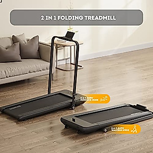 Bifanuo 2 in 1 Folding Treadmill, Smart Walking Running Machine with Bluetooth Audio Speakers, Installation-Free，Under Desk Treadmill for Home/Office Gym Cardio Fitness（Black）