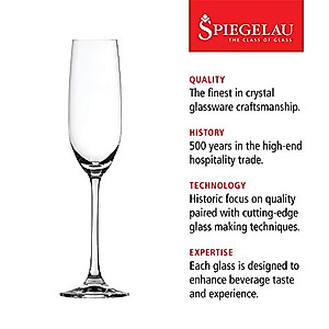 Spiegelau Salute Champagne Wine Glasses, Set of 4, European-Made Lead-Free Crystal, Classic Stemmed, Dishwasher Safe, Professional Quality Wine Glass Gift Set, 7.4 oz