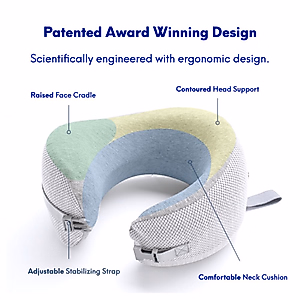 Cushion Lab Travel Pillow, Award-Winning Patented Ergonomic Design for Chin & Neck Support Memory Foam Neck Pillow, Compact Airplane Pillow for Traveling, Flight, Car (Gray, Medium)