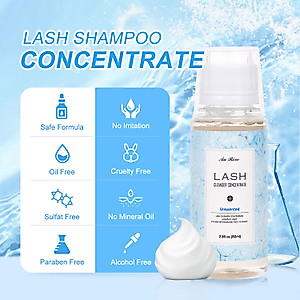AuReve Lash Shampoo for Lash Extensions Eyelash Cleanser Concentrate 80ml Lash Extension Cleaner, Non-lrritating Cleaning Kits, Lash Bath Lash Soap Lash Shampoo Kit (Unscented)