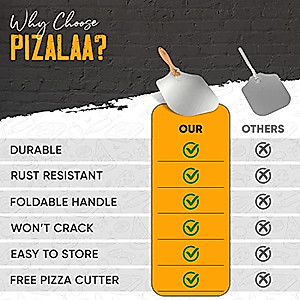 PIZALAA Pizza Peel 12 Inch with Pizza cutter - Aluminium Metal Pizza Paddle with Foldable Wooden Handle for Easy Storage, Pizza Cutter Rocker, Pizza Server, Pizza Oven Accessories, Homemade Pizza