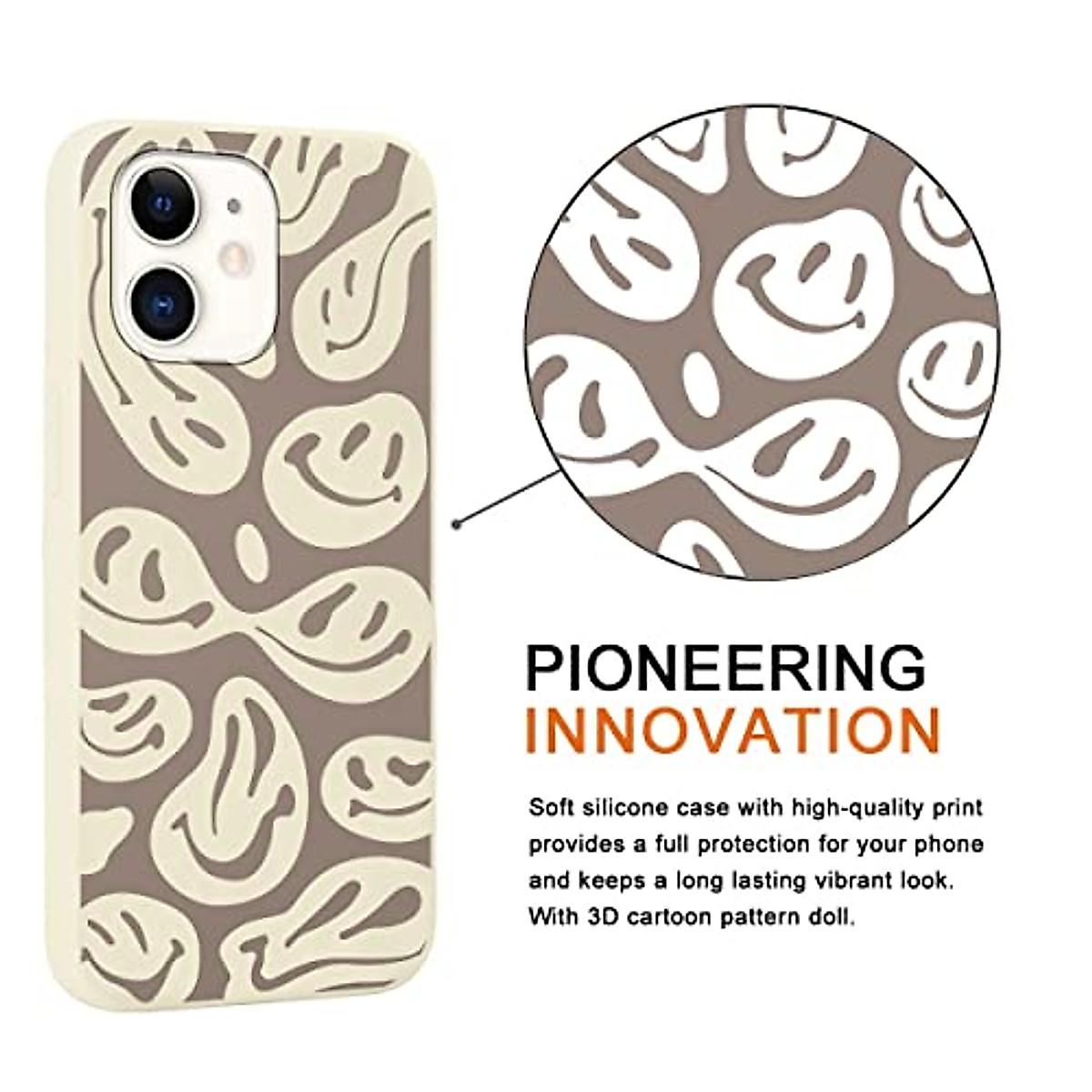 RUMDEY 2 Pack Happy Smiley Face for iPhone 13 Mini 5.4" Phone Case,Aesthetic Cute Smile Design Cases Soft Silicone Slim TPU Shockproof Protective Bumper Cover for Women Men Girls-Kawaii Smiles