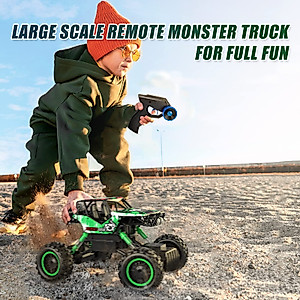DOUBLE E 1:12 Scale Large Remote Control Car Monster Trucks for Boys with Head Lights 4WD Off All Terrain RC Car Rechargeable Vehicles Xmas Gifts for Kids